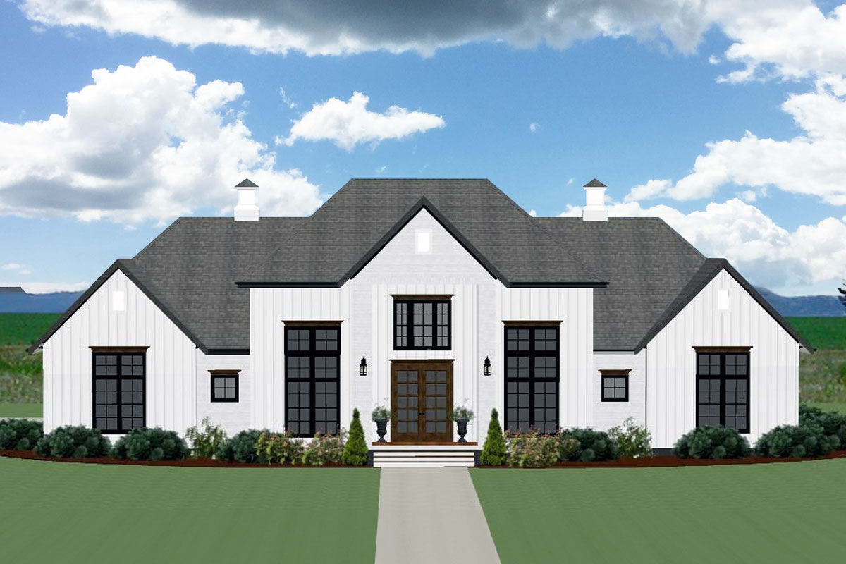 Transitional Style Home Plan with Two Story Great Room and Bonus Room ...