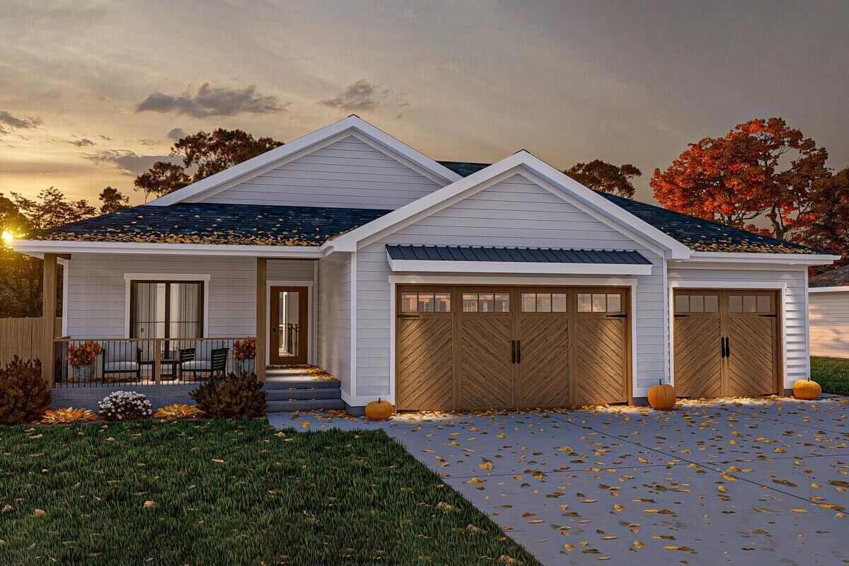 One-Story Contemporary Farmhouse Plan Under 1750 Square Feet with 3 ...