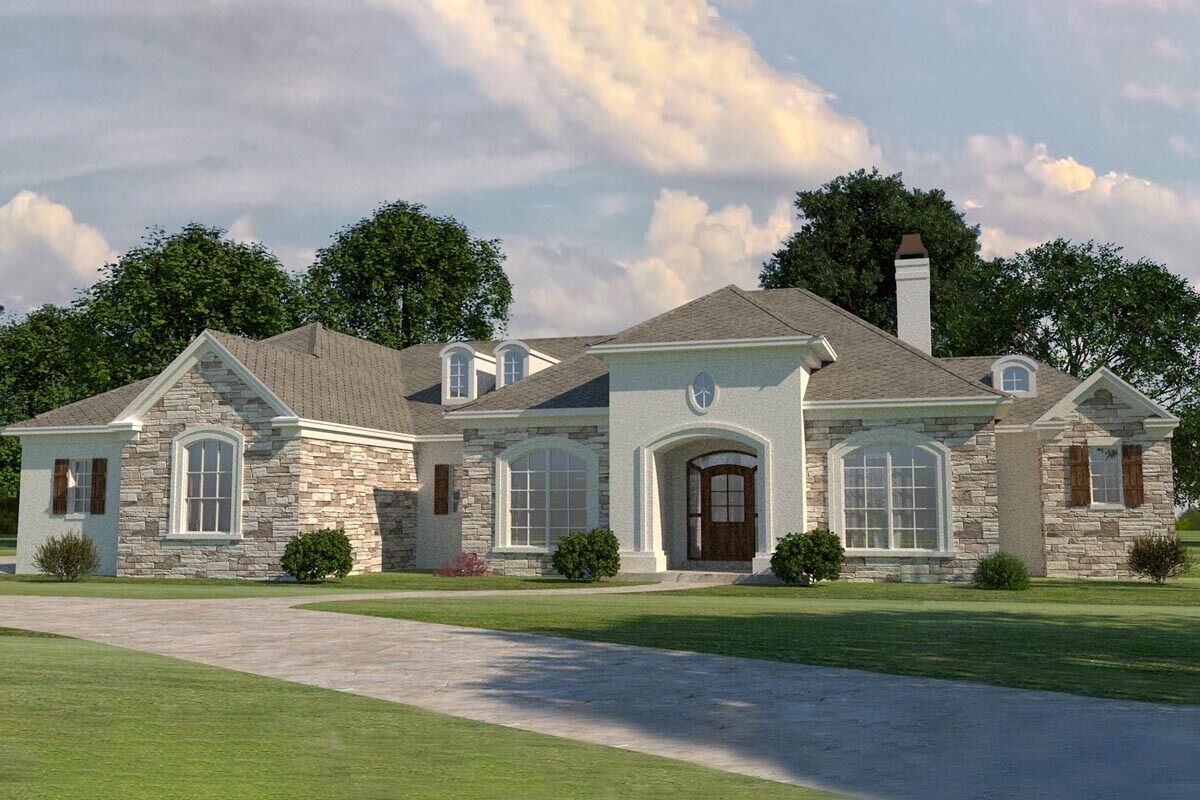One-Story Euro-Style House Plan Under 2700 Square Feet with Bayed ...