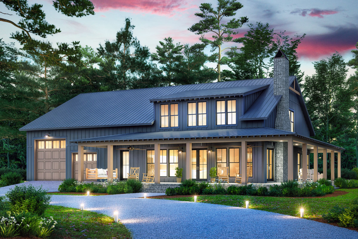 Plan 51949HZ: 2-Story Modern Farmhouse Barndominium House Plan with 4 ...