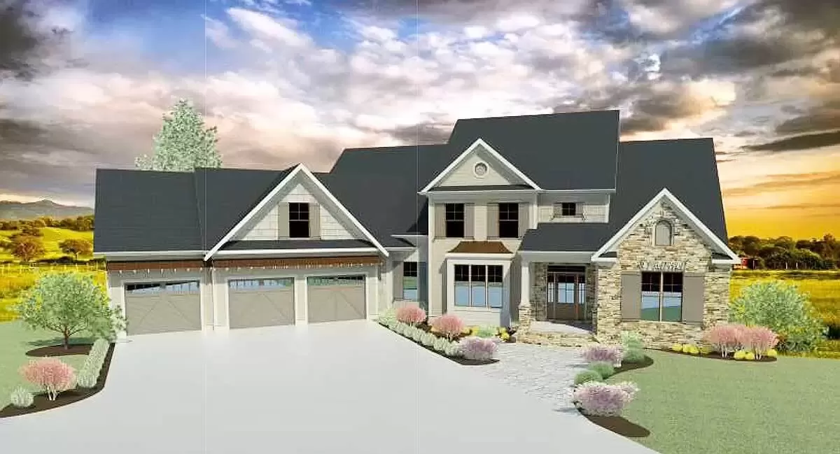 Traditional Home Plan with 3-Car Angled Garage - 3758 Sq Ft - 36022DK ...