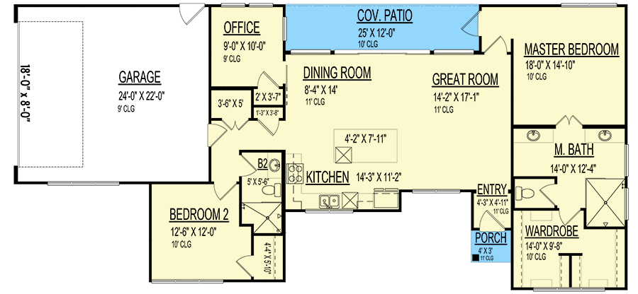 2-Bed Modern Home Plan with Home Office - 1551 Sq Ft - 264056KMD ...