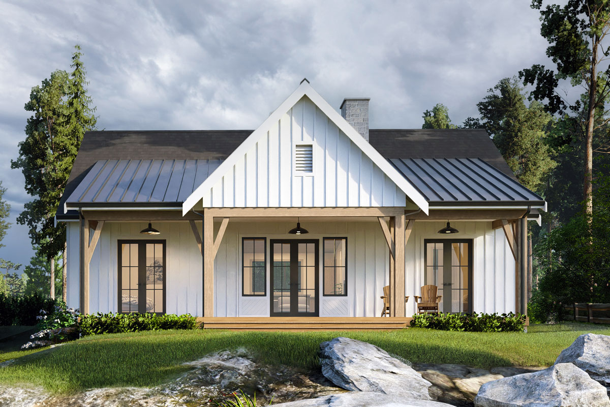 3-Bed Modern Farmhouse Cottage House Plan with Vaulted Great Room ...