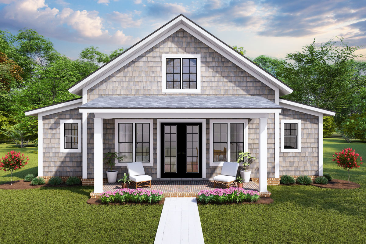Plan 52346WM: Shingle-Style Cottage with 2-Beds and a Vaulted Ceiling ...