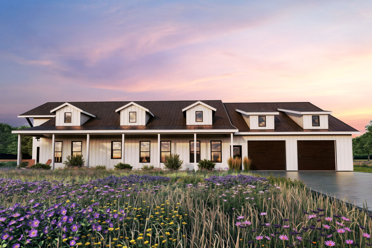 Plan 600001PDZ: 4-Bed Country Barndominium Plan with Wrap Around Porch ...