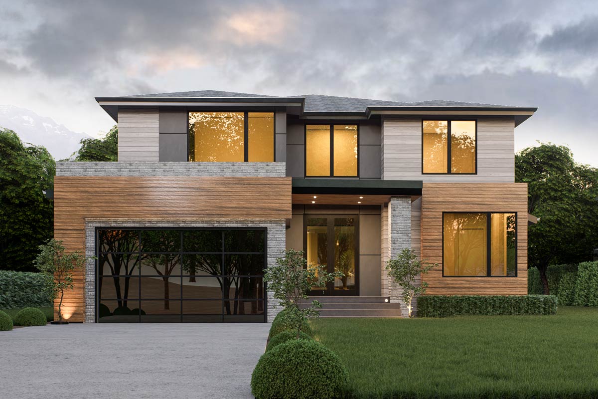 Plan 666289RAF: Two-Story Contemporary House Plan with Office and Flex ...