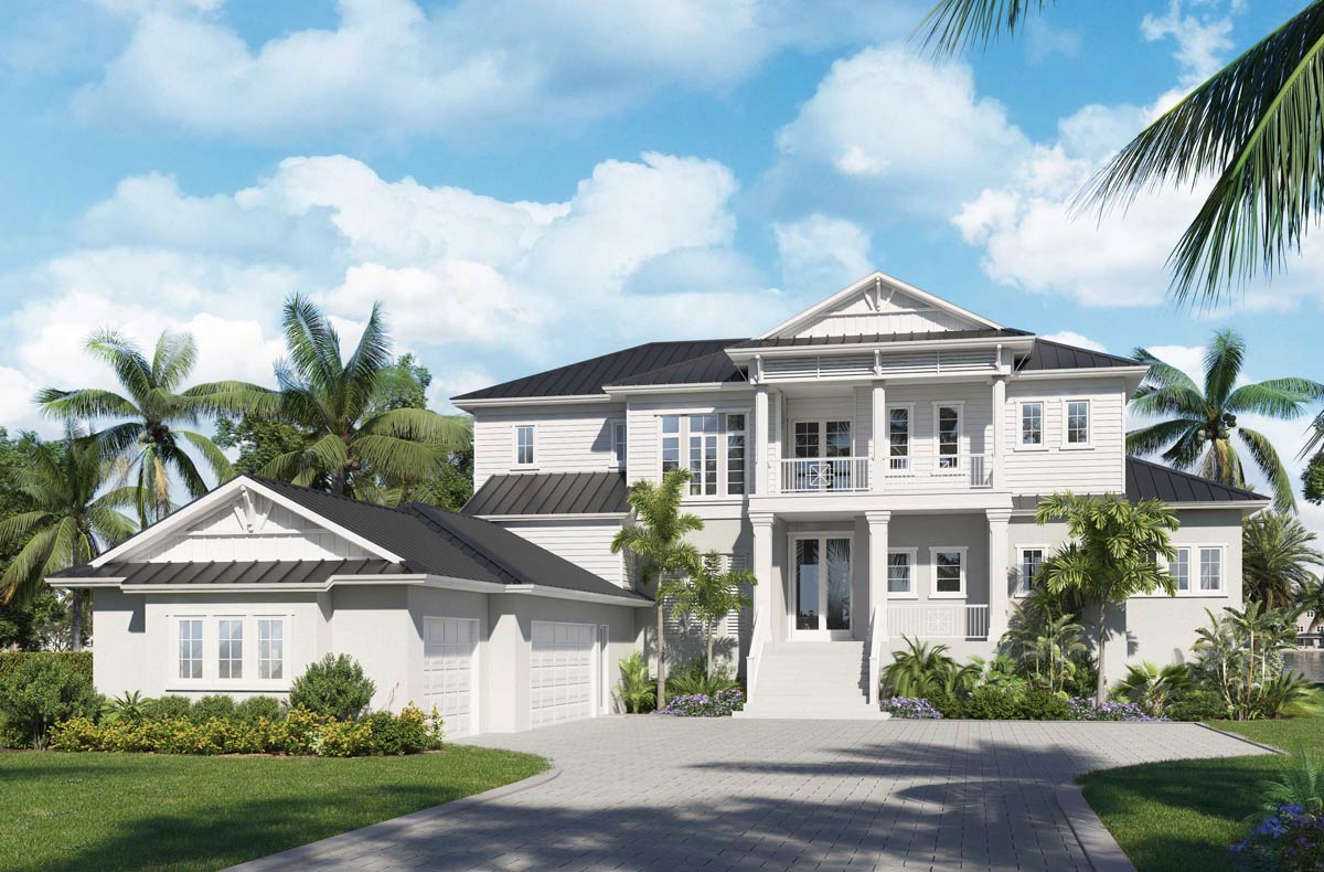 Two-Story Coastal Contemporary House Plan with Two Master Suites - 4573 ...