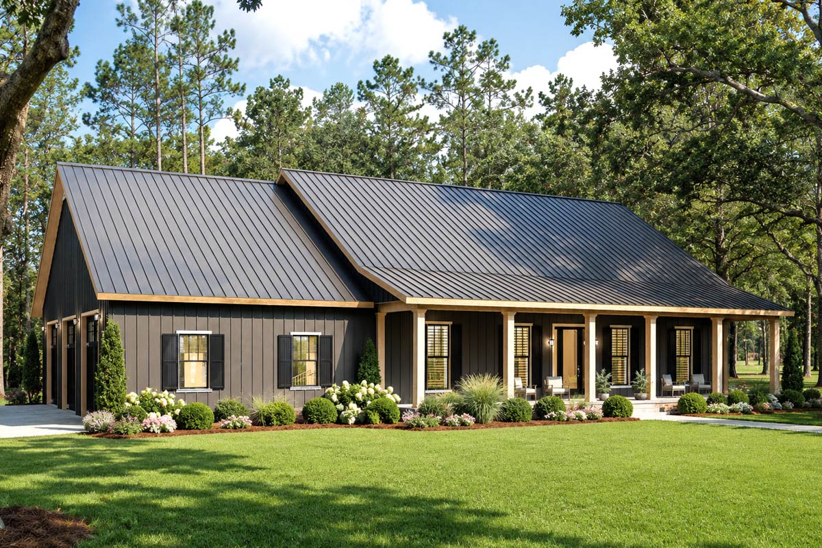 Plan 25052DH: 4-Bed Barndominium House Plan with Vaulted Great Room ...