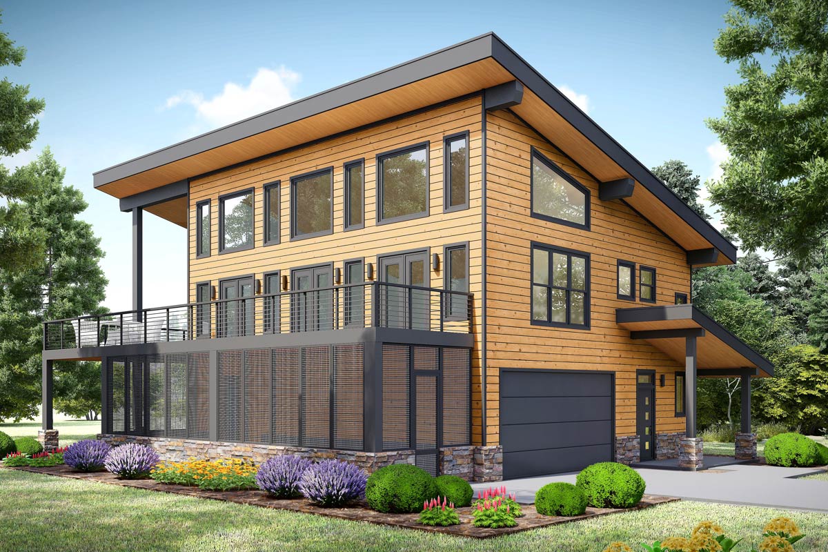 Plan 680504VR: Three-Story Mountain Vacation House Plan with Workshop ...