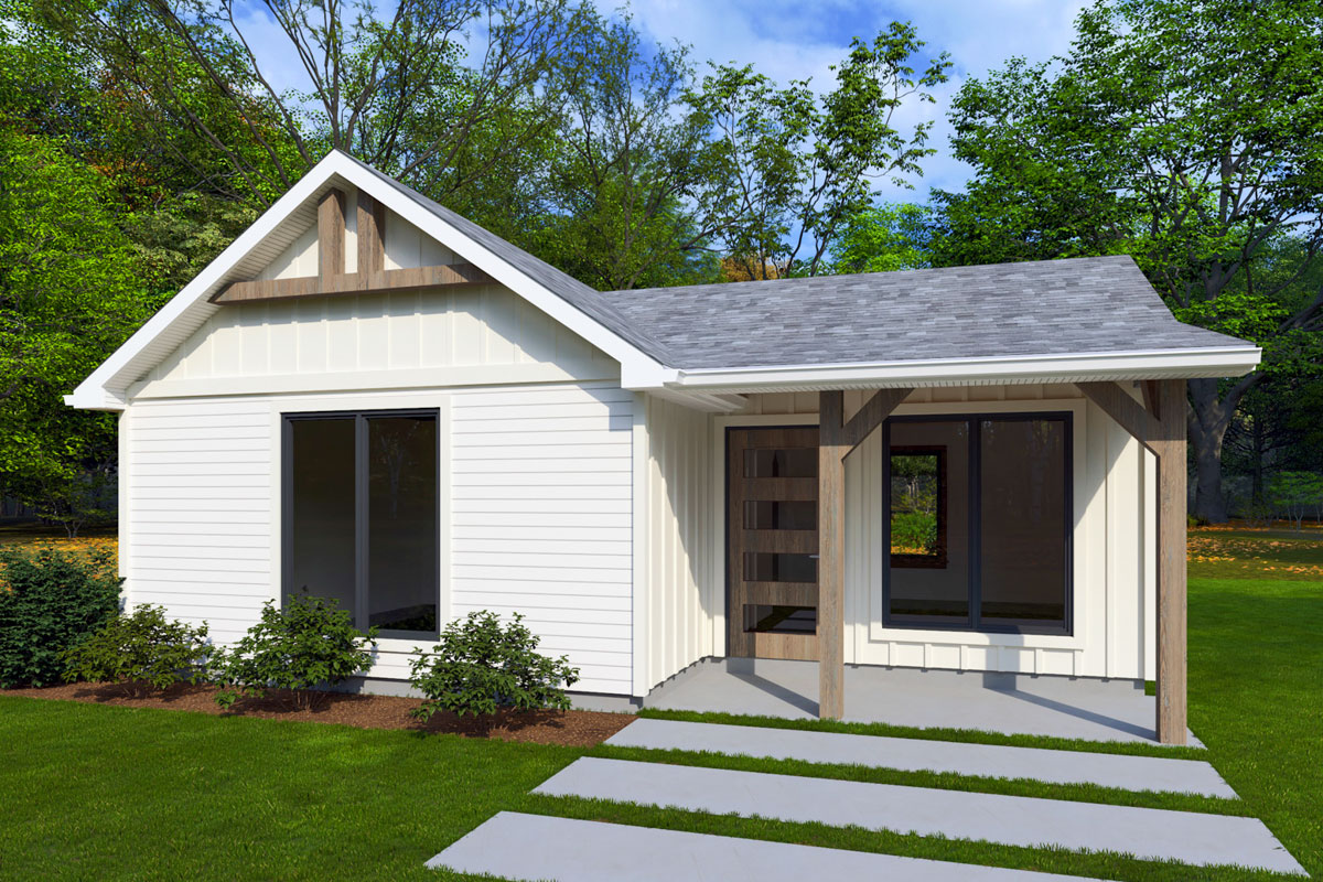 Plan 506037BRY: Single-Story Modern ADU Cottage with 1-Bedroom - 651 Sq Ft