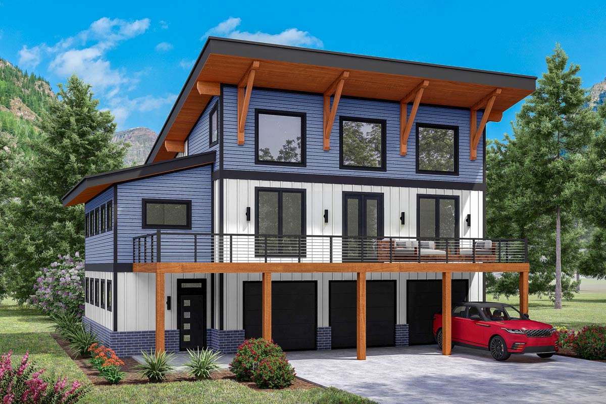 Plan 680525VR: 3-Bed Contemporary Mountain House Plan with 2-Story ...