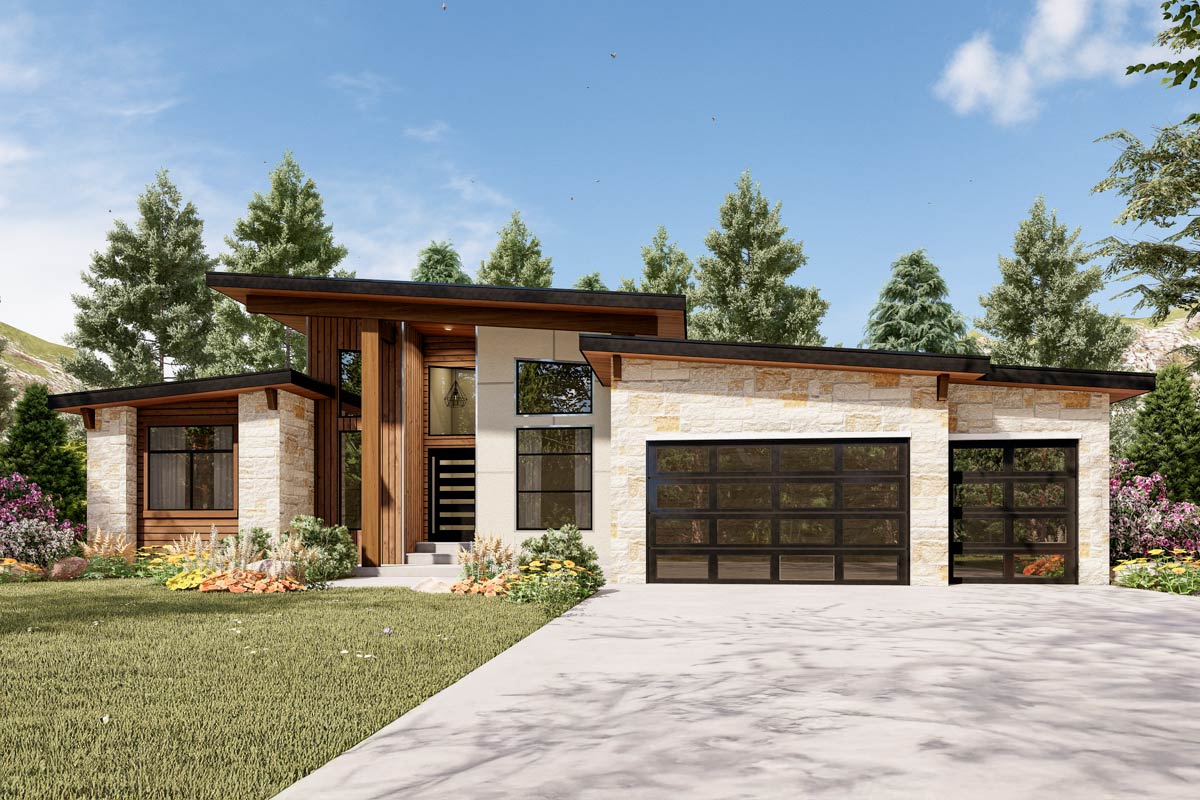 Plan 370049SEN: 4-Bed Mid Century Modern House Plan with Finished Lower ...