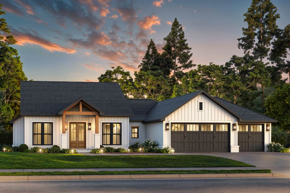 Plan 51997HZ: 4-Bed Country Craftsman House Plan with 3-Car Garage ...