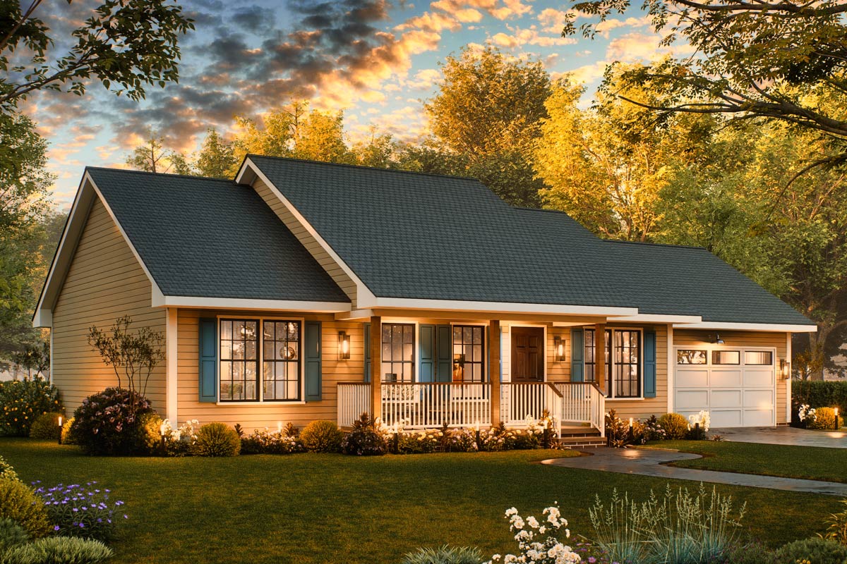 Plan 25848GE: Single-Story Country Cottage with Clustered Bedrooms ...