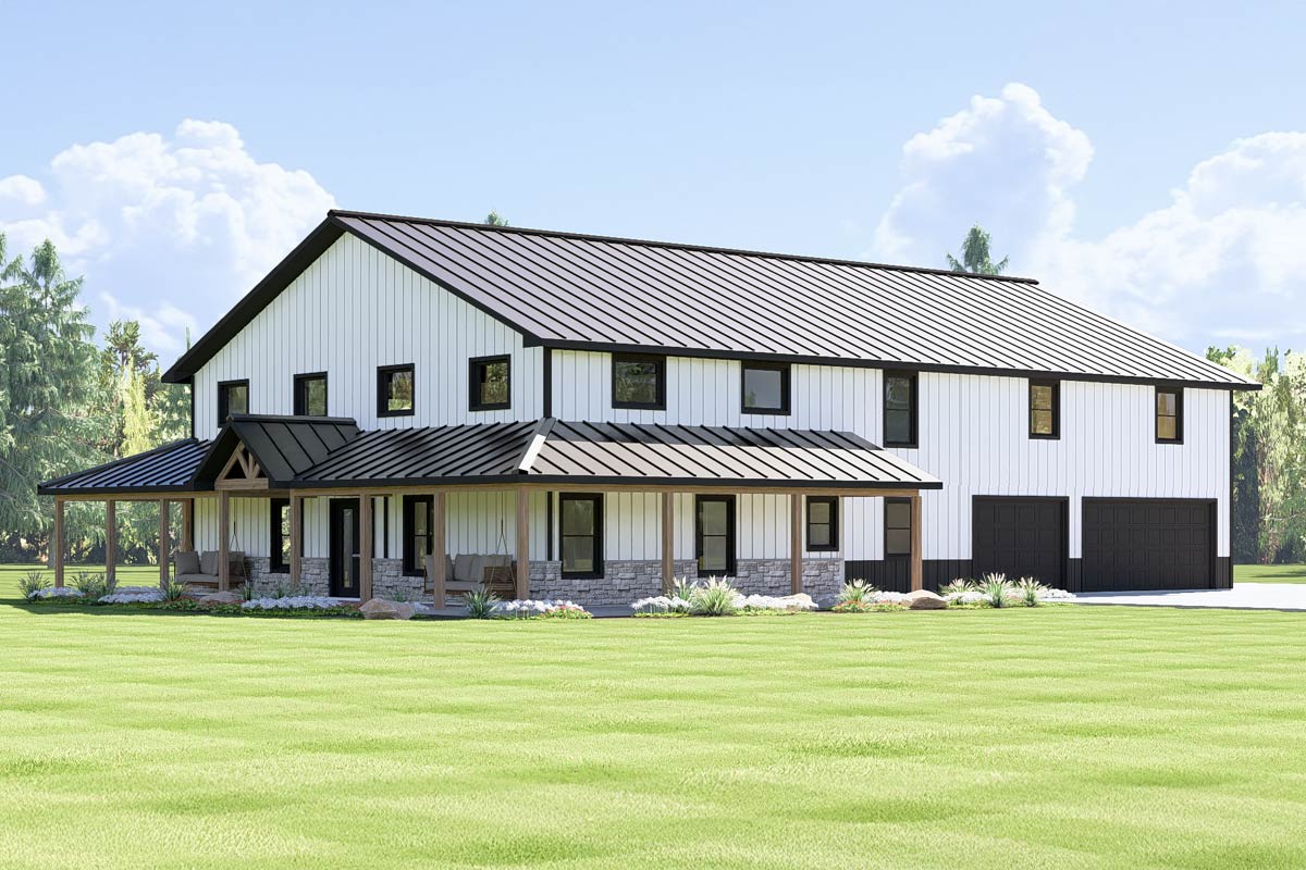 Plan 135345GRA: Two-Story Barndominium House Plan with Wrap Around ...