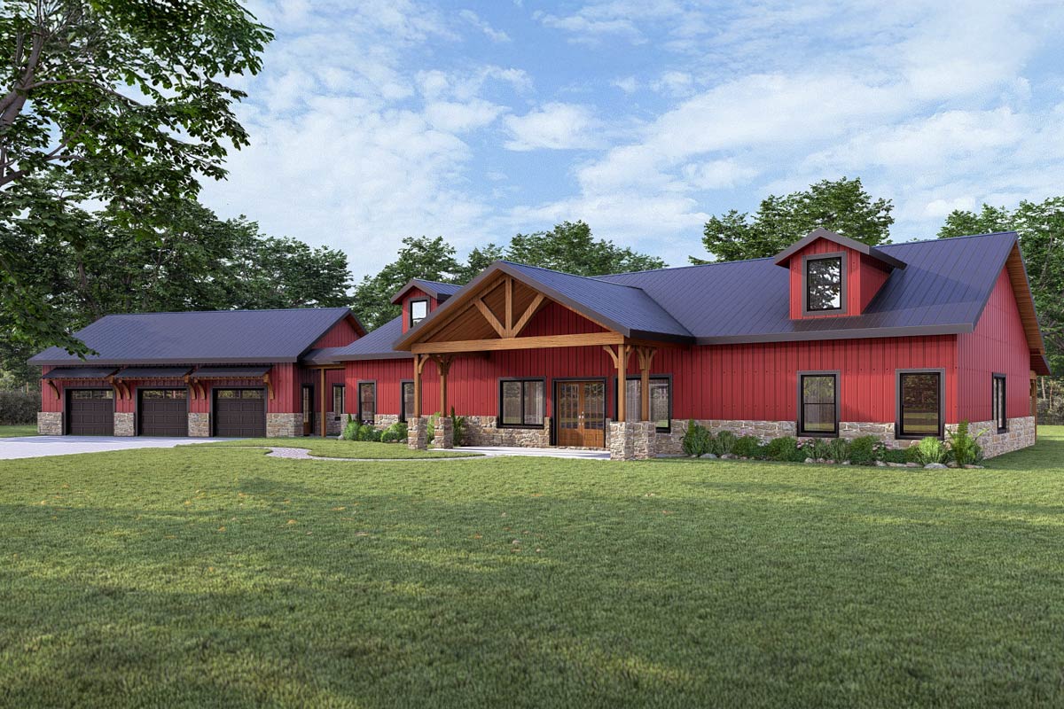Plan 405002FDC: Rustic Country Ranch with Angled 3-Car Garage and ...