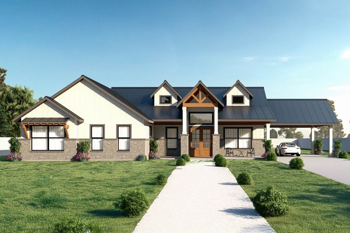 Plan 430144LY: Single-Story Hill Country House Plan with Dedicated Kids ...