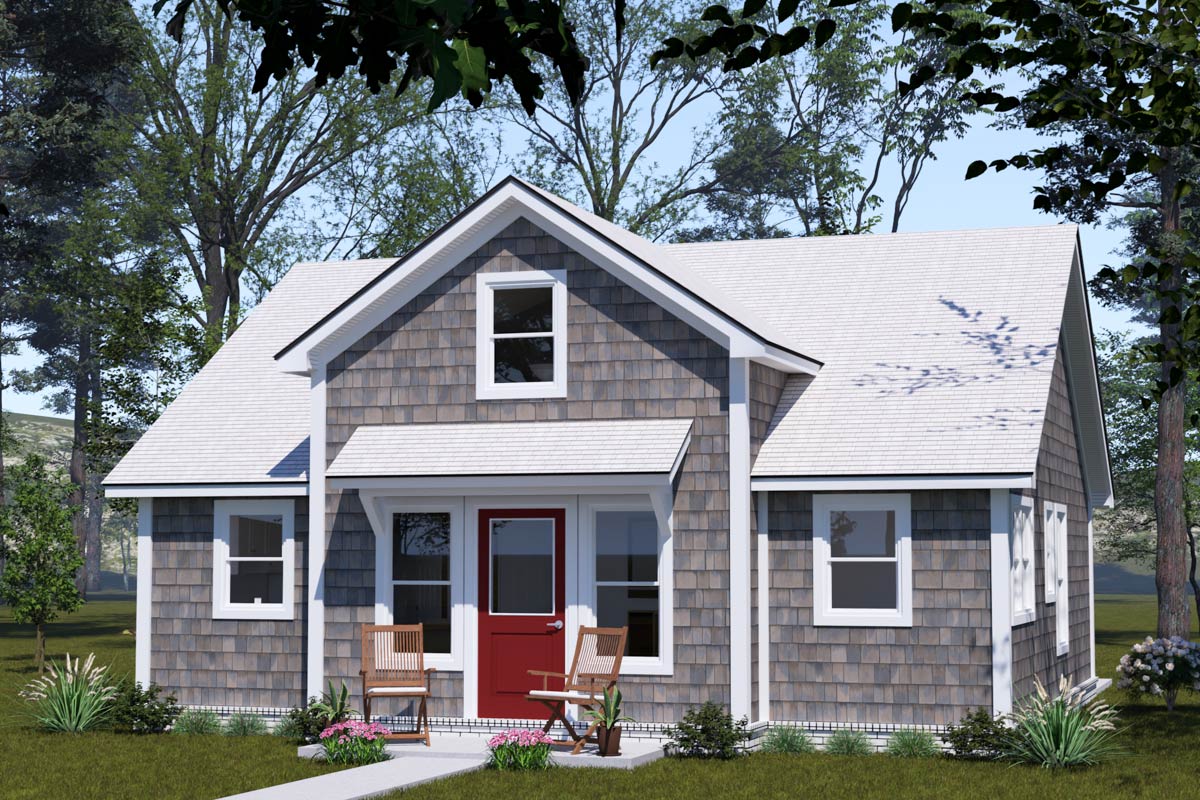 Plan 52439WM: Charming 2-Bedroom Cottage with Vaulted Great Room and Study
