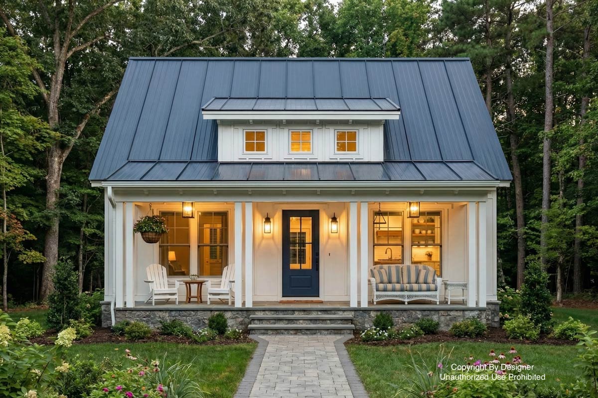 Plan 140032RK: Compact Country Farmhouse Plan with Vaulted Living Area
