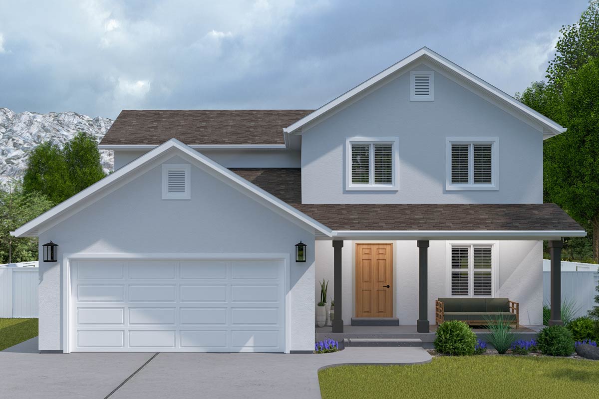 Plan 61643UT: Traditional Two-Story House Plan with Split Bedroom Design