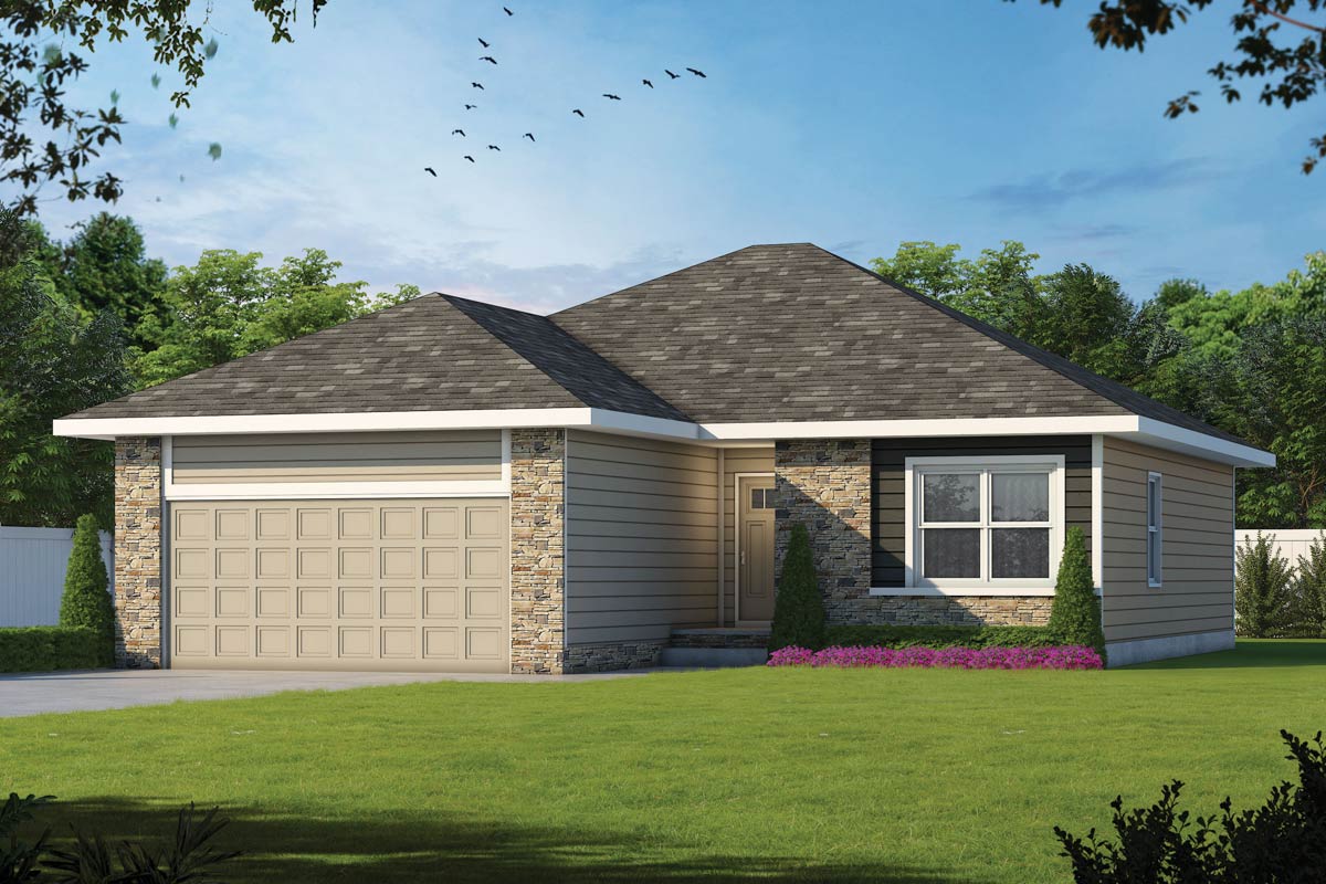 Plan 42468DB: Compact Prairie Ranch House Plan with Covered Rear Patio
