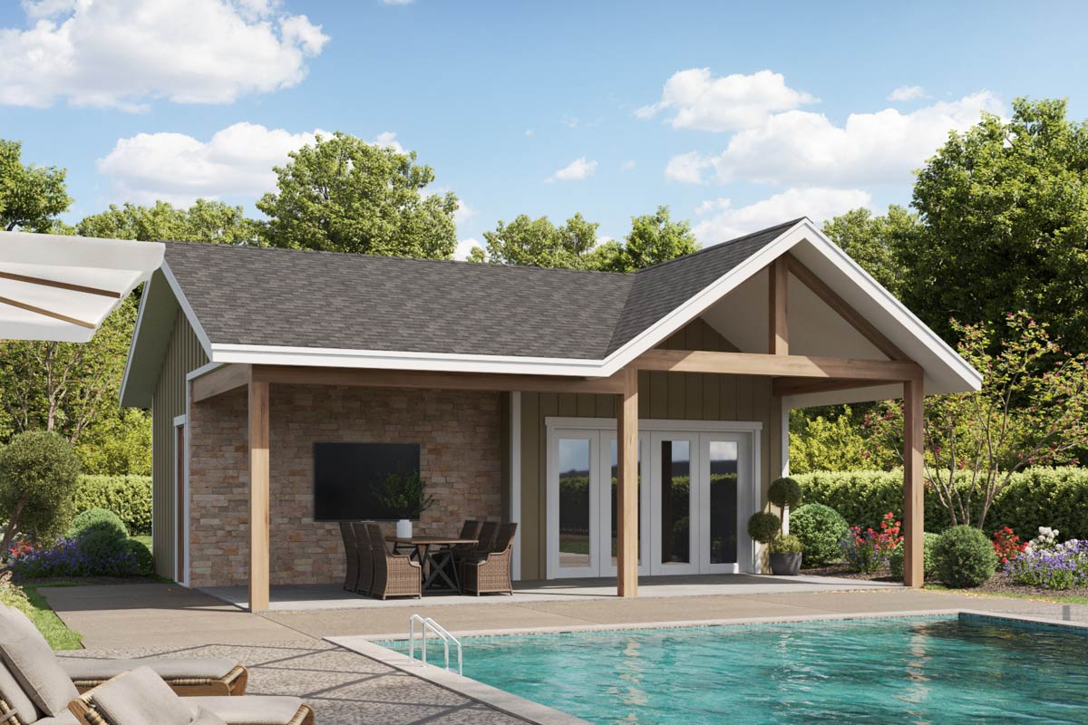 Plan 95302RW: Charming Traditional Pool House Plan with Studio and Full ...