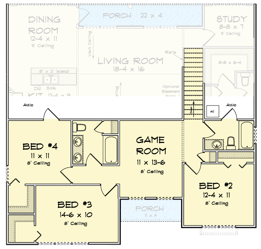 Plan 52459WM: Traditional House Plan with Main Level Master and Game Room
