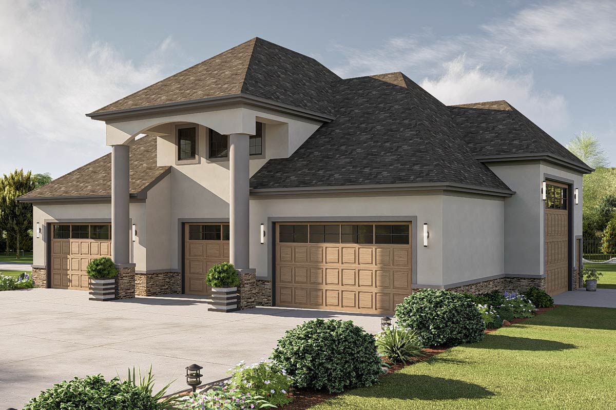 Plan 623549DJ: Expansive 7-Car Garage House Plan with Flexible Upper Bonus