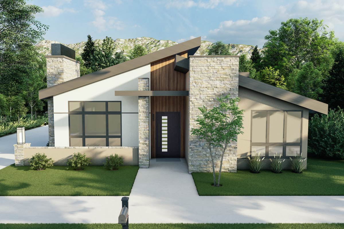 Plan 520035RKY: Modern House Plan with Courtyard, Open-Concept Living ...