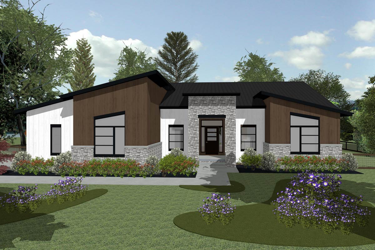 Plan 42470DB: Sleek Mid-Century Modern House Plan with Open Living and ...