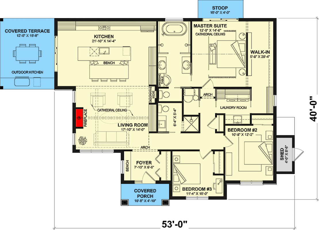 Plan 22712DR: Modern Transitional Ranch House Plan with 3 Beds and ...
