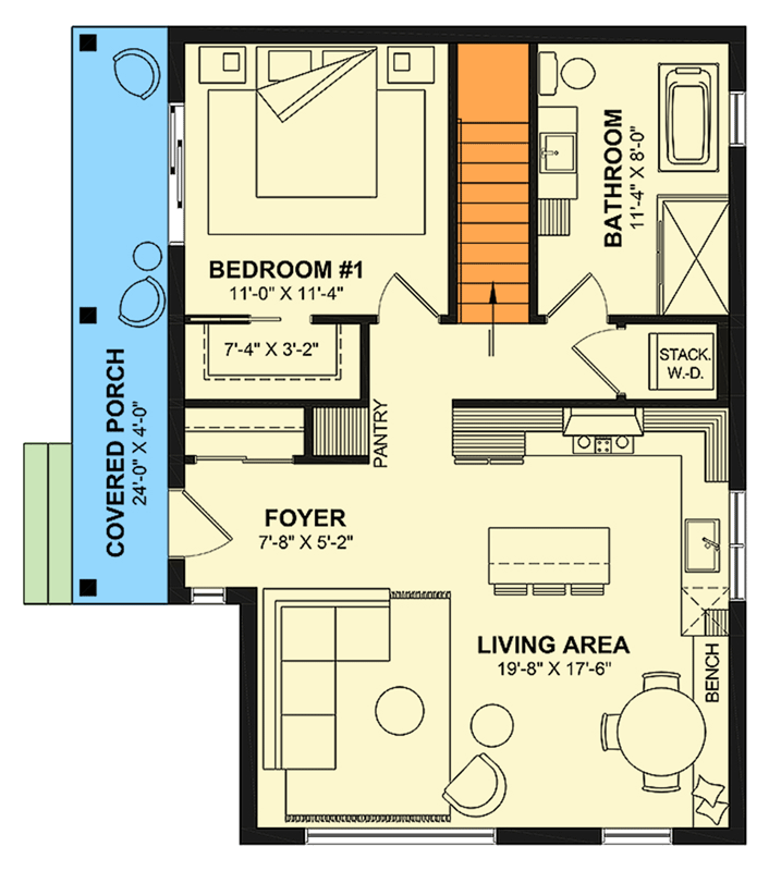 Plan 22730DR: Modern 1-Bedroom Cabin House Plan with Covered Entry and ...