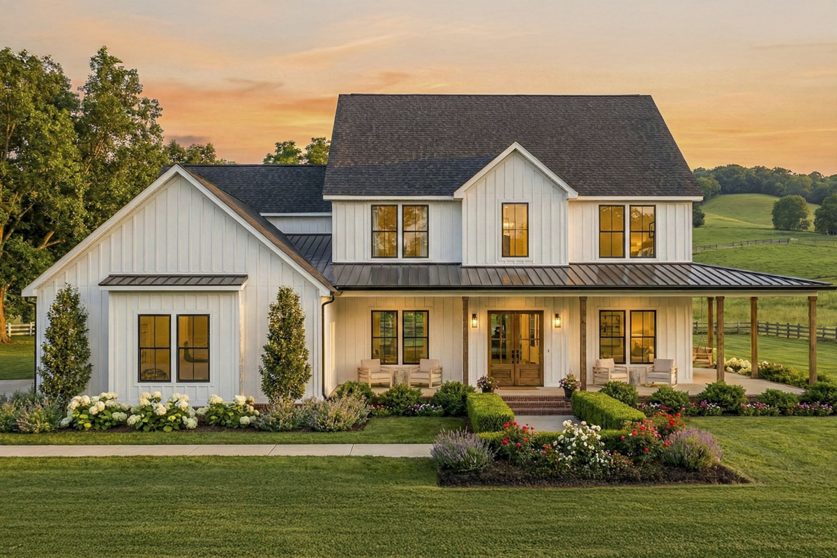 Plan 820009WSF: Modern Farmhouse House Plan with Wrap-Around Porch and ...