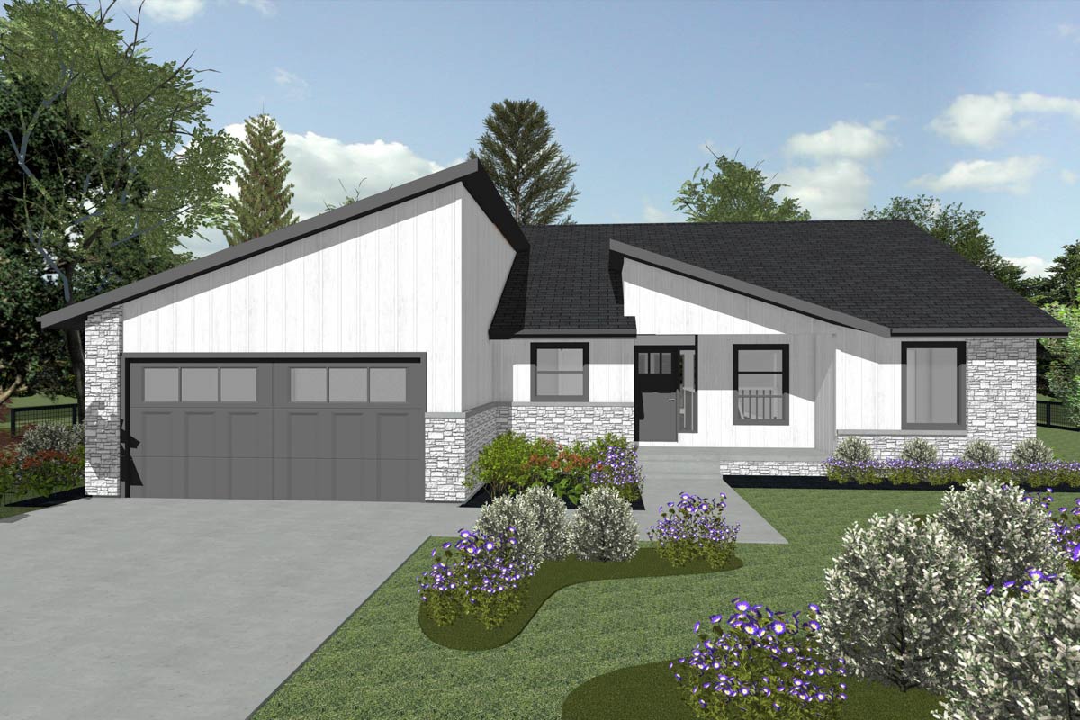 Plan 42478DB: Modern 3-Bedroom House Plan with Split Layout and 2-Car ...
