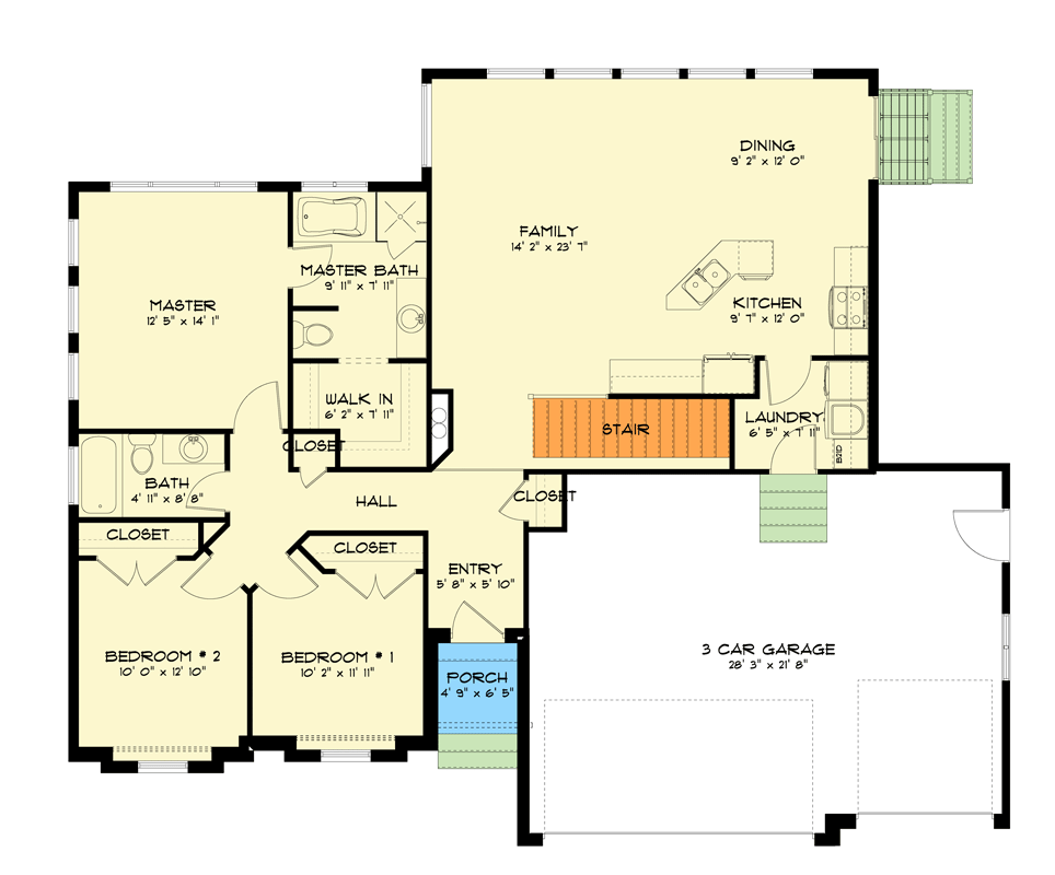 Plan 61687UT: Traditional Ranch House Plan: 3 Beds, 3-Car Garage, Main ...