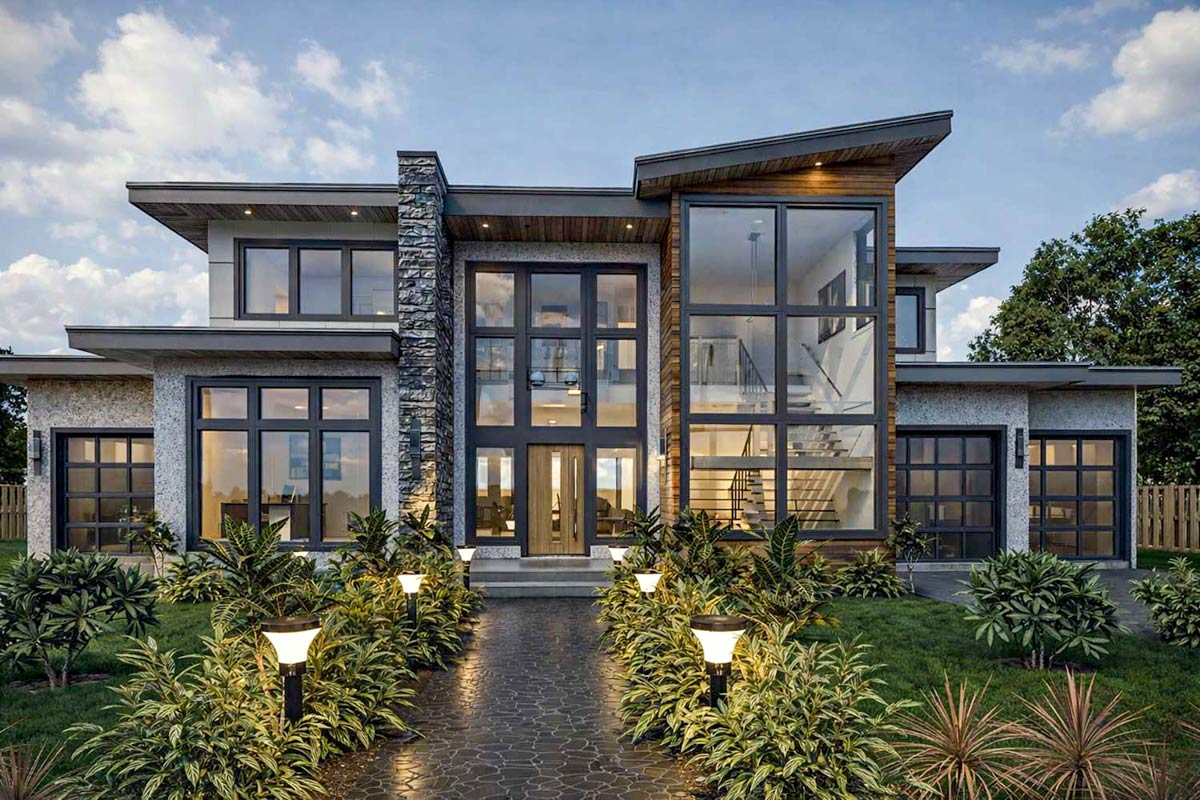Plan 147056RML: Sleek Contemporary House Plan with Grand Entry and 3 ...