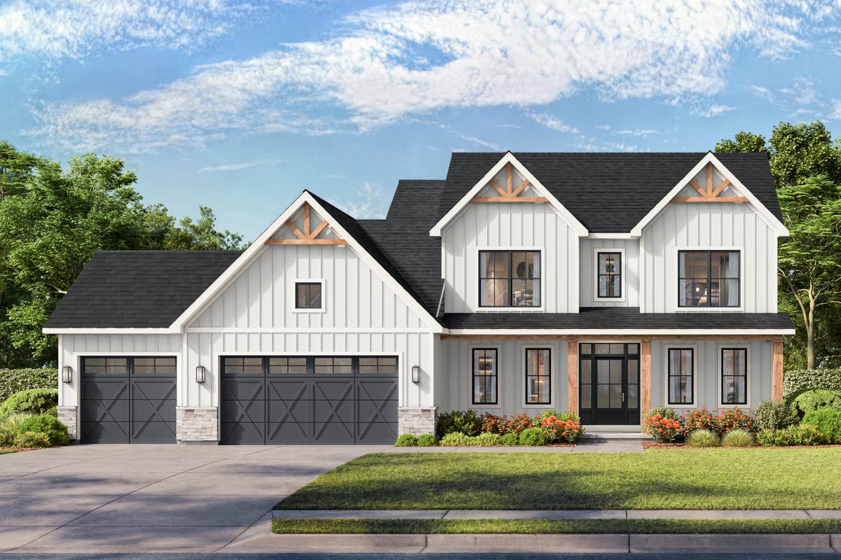 Plan 790183GLV: Modern Farmhouse House Plan with 4 Beds, 3-Car Garage ...