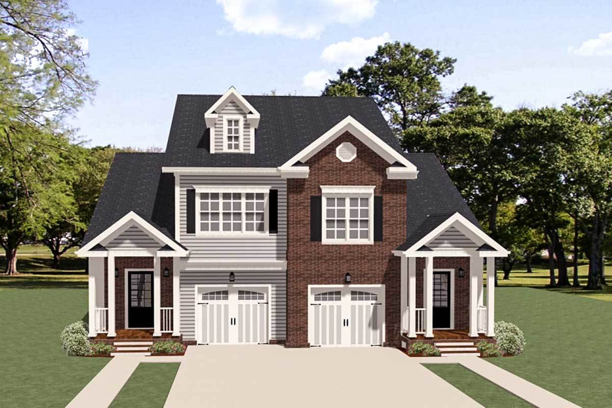 Duplex with Two Unique Exteriors - 46271LA | Architectural Designs ...