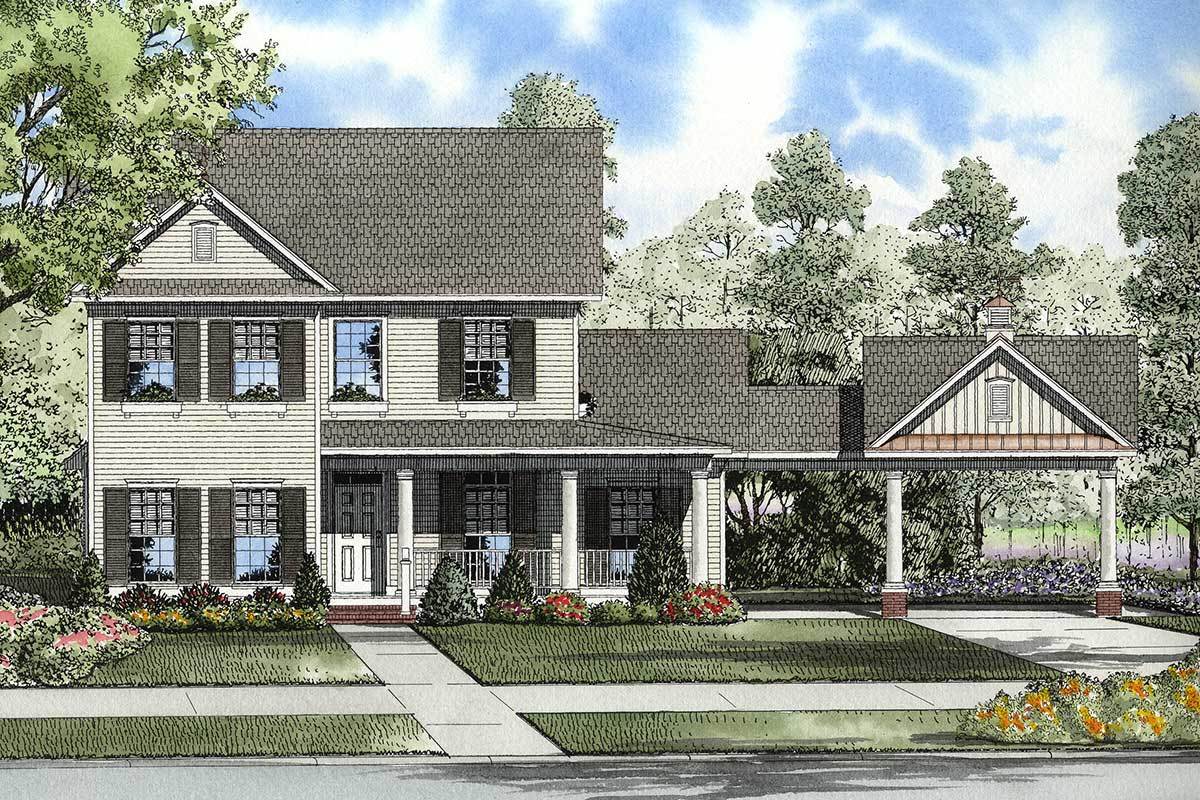 Traditional House Plan with Practical Porte Cochere - 59292ND ...