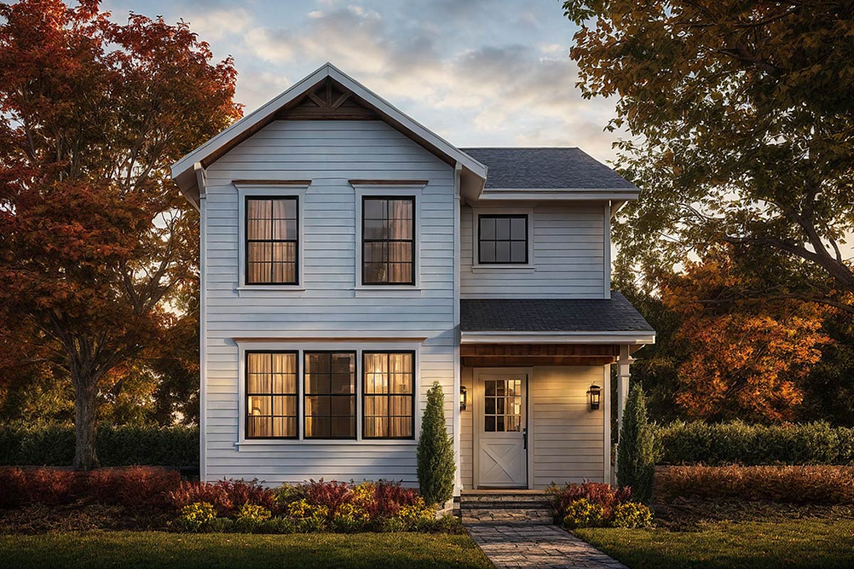 Plan 72372DA: Compact Narrow Two-Story House Plan with Clustered ...
