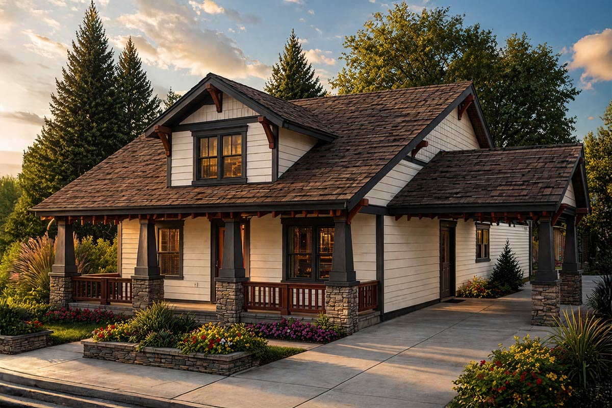 Plan 72549DA: Bungalow House Plan with Three Bedrooms and Porte Cochere